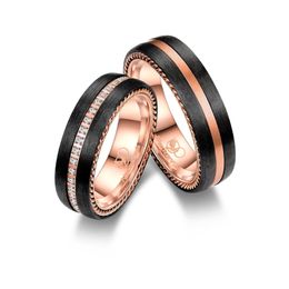 Marrya Ring 'MARRYA CA-03 Ehering aus Carbon + Edelstahl - Schwarz - Ros&eacute;' Damen Gr&ouml;&szlig;e 70 rosegold