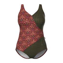 Ulla Popken Badeanzug Damen Gr&ouml;&szlig;e 8XL dunkelgr&uuml;n / orangerot / dunkelrot / schwarz