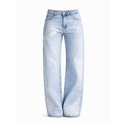 It's Basic Jeans 'RHINESTONE STRAIGHT MID RISE JEANS - (Lenght 30)' Damen Gr&ouml;&szlig;e 38 hellblau