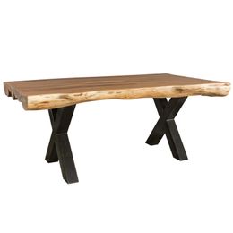 KADIMA DESIGN Esszimmertisch &ndash; Akazie Massivholz 200x100x77 cm X-Gestell Natur Schwarz