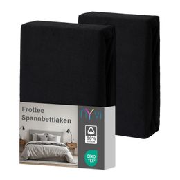 NYVI Spannbettlaken DreamScience Frottee - Warm und Kuschelig, hohe Feuchtigkeitsaufnahme, schnell trocknend - Frottier Spannbetttuch Bettlaken Farbe:schwarz;Gr&ouml;&szlig;e:180 - 200x220 + 40 cm Boxspringbett (2er Pack)