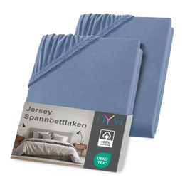 NYVI Jersey Spannbettlaken DreamScience f&uuml;r Matratzen bis 22 cm H&ouml;he - Weich & Anschmiegsam, Rundumgummizug, B&uuml;gelfrei Farbe:rauchblau;Gr&ouml;&szlig;e:180x200 - 200x200 cm (2er Pack)