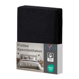 NYVI Spannbettlaken DreamScience Frottee - Warm und Kuschelig, hohe Feuchtigkeitsaufnahme, schnell trocknend - Frottier Spannbetttuch Bettlaken Farbe:schwarz;Gr&ouml;&szlig;e:90x200 - 100x200 cm