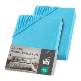 NYVI Jersey Spannbettlaken DreamScience f&uuml;r Matratzen bis 22 cm H&ouml;he - Weich & Anschmiegsam, Rundumgummizug, B&uuml;gelfrei Farbe:t&uuml;rkis;Gr&ouml;&szlig;e:180x200 - 200x200 cm (2er Pack)