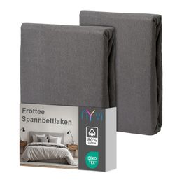 NYVI Spannbettlaken DreamScience Frottee - Warm und Kuschelig, hohe Feuchtigkeitsaufnahme, schnell trocknend - Frottier Spannbetttuch Bettlaken Farbe:grau;Gr&ouml;&szlig;e:180x200 - 200x200 cm (2er Pack)