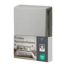 NYVI Spannbettlaken DreamScience Frottee - Warm und Kuschelig, hohe Feuchtigkeitsaufnahme, schnell trocknend - Frottier Spannbetttuch Bettlaken Farbe:silber;Gr&ouml;&szlig;e:90x200 - 100x200 cm
