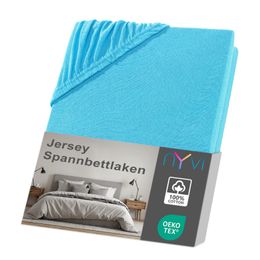 NYVI Jersey Spannbettlaken DreamScience f&uuml;r Matratzen bis 22 cm H&ouml;he - Weich & Anschmiegsam, Rundumgummizug, B&uuml;gelfrei Farbe:t&uuml;rkis;Gr&ouml;&szlig;e:180x200 - 200x200 cm