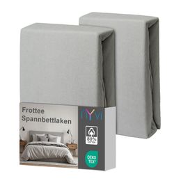 NYVI Spannbettlaken DreamScience Frottee - Warm und Kuschelig, hohe Feuchtigkeitsaufnahme, schnell trocknend - Frottier Spannbetttuch Bettlaken Farbe:silber;Gr&ouml;&szlig;e:180 - 200x220 + 40 cm Boxspringbett (2er Pack)