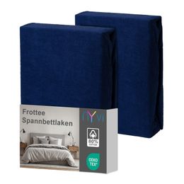 NYVI Spannbettlaken DreamScience Frottee - Warm und Kuschelig, hohe Feuchtigkeitsaufnahme, schnell trocknend - Frottier Spannbetttuch Bettlaken Farbe:navyblau;Gr&ouml;&szlig;e:180x200 - 200x200 cm (2er Pack)