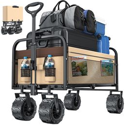 Kesser&reg; Bollerwagen faltbar mit Breite Reifen Handwagen Transportkarre Ger&auml;tewagen inkl. 2 Netztaschen klappbar Kunststoff-Reifen bis 150 kg Tragkraft transportwagen Gartenanh&auml;nger