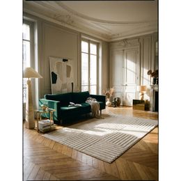 Hochflorteppich Cord-Streifen-Patchwork Creme 120x170 cm Waschbar