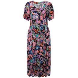 Ulla Popken Kleid Damen Gr&ouml;&szlig;e 54 blau / orange / pink / schwarz Sommerkleid