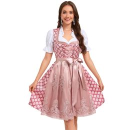KoJooin Dirndl '3-teiliges Damen-Set f&uuml;r Bierfest & Party Jacquardkleid Satin-T&uuml;ll-Doppelsch&uuml;rze Baumwollhemd' female size 34 Pink