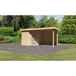 Karibu Gartenhaus-Set 'Kr&auml;hendorf 3' naturbelassen mit Anbaudach und R&uuml;ckwand 467 x 218 x 238 cm