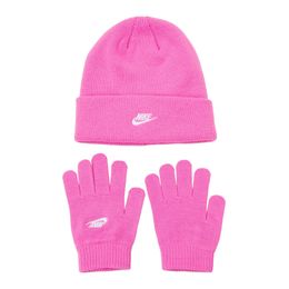 Nike Sportswear Set: M&uuml;tze + Handschuhe M&auml;dchen Gr&ouml;&szlig;e M fuchsia / wei&szlig;