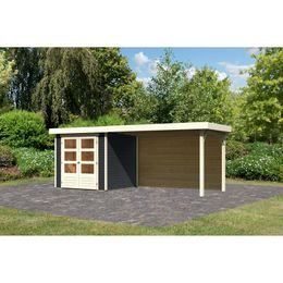 Karibu Gartenhaus-Set 'Raskola 2' anthrazit mit Anbaudach und R&uuml;ckwand 504,5 x 211 x 238 cm