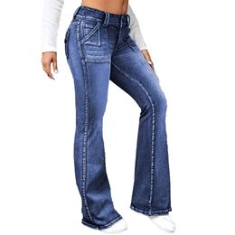 KoJooin Jeans 'Damen High-Waist Slim Fit Jeans mit Leichtem Schlag &ndash; Elastische, Trendige Bell-Bottom Denim Hose' female size 40 Blue