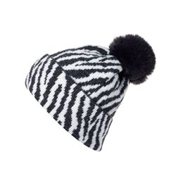 styleBREAKER M&uuml;tze 'Strick Bommelm&uuml;tze mit Zebra Muster' Damen Gr&ouml;&szlig;e 56/58 schwarz