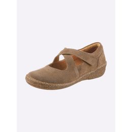 airsoft modern+ Damen Slipper aus Veloursleder, Klettverschluss, beige, Gr&ouml;&szlig;e 36
