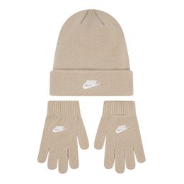 Nike Sportswear Set: M&uuml;tze + Handschuhe 'CLUB' M&auml;dchen Gr&ouml;&szlig;e M dunkelbeige / wei&szlig;