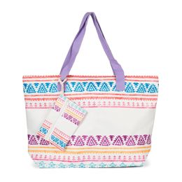 styleBREAKER Strandtasche 'Strandtasche Azteken Muster - Boho' Damen Gr&ouml;&szlig;e One Size flieder