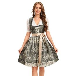 KoJooin Dirndl 'Bierfest 3-teiliges Set Jacquard-Kleid Spitzensch&uuml;rze V-Ausschnitt Spitzenoberteil mit Mittelarm' female size 40 Green