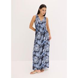 bonprix Damen Maxikleid, blau, Gr. 36, Obermaterial: 95% Viskose, 5% Elasthan, Kleider, aus Viskose und Elasthan, ausgestellte Passform, &auml;rmellos
