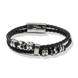 Firetti Damen Armband "Schmuck Geschenk Edelstahl Leder Armschmuck Armkette Fu&szlig;ball", 21cm, Edelstahl Leder, schwarz, Edelstahl, Leder, Armb&auml;nder,