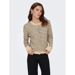 Only Damen Strickjacke "ONLCHESTER LIFE LS STRIPE CARDI CC KNT", beige, Gr. S, gestreift, Strick, Obermaterial: 52% Polyester, 36% Polyacryl, 10%