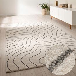 Wollteppich, B:240cm H:14mm L:340cm, beige, LEGER HOME BY LENA GERCKE, Wolle, Wohnzimmer, Teppiche, "Zarrah, mit Wellendesign, Linienmuster", reine