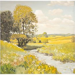 Leinwandbild Gilde, B:80cm H:80cm T:2,5cm, gelb, Poly-Leinwand, Wohnzimmer, Bilder, "Bild quadratisch Quiet stream gr&uuml;n", Landschaftsbild Bachlauf