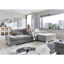 Ecksofa DIE PLANBAR, B:331cm H:84cm T:194cm, silber, 100% Polyester, Wohnzimmer, Sofas, "MP-IN17004 L-Form, Breite 331 cm, Federkern-Polsterung",