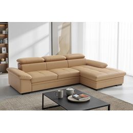 Sit & More Ecksofa SIT & MORE, B:260cm H:73cm T:174cm, beige, Wohnzimmer, Sofas, "Viola, Leder, L-Form, B: 260 cm, mit Armteil- und Kopfteilvertsellung",