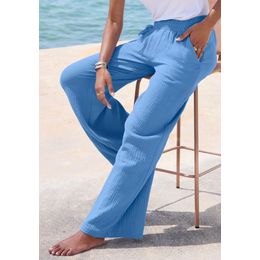 Damen Schlupfhose "aus weicher Musselinware mit elastischem Bund", blau, Gr. 38, BEACHTIME BY LASCANA, unifarben, Web, Obermaterial: 100% Baumwolle,