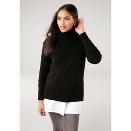 Tamaris Damen Rollkragenpullover "aus weicher Viskosemischung", schwarz, Gr. 36, meliert, unifarben, Strick, Obermaterial: 50% Viskose, 28%