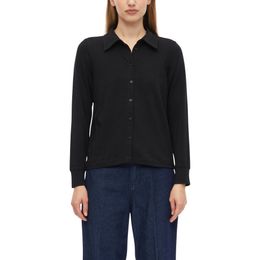 s.Oliver Damen Hemdbluse, schwarz, Gr. 36, unifarben, Jersey, Obermaterial: 95% Baumwolle, 5% Elasthan, Blusen, Angesetzte, elastische B&uuml;ndchen an