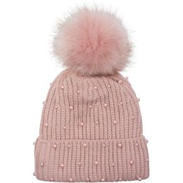styleBREAKER M&uuml;tze 'Strick Bommelm&uuml;tze mit Perlen und Fleece Futter' Damen Gr&ouml;&szlig;e 56/61 altrosa