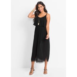 bonprix Damen Maxikleid, schwarz, Gr. 46, Obermaterial: 100% Viskose. Futter: 100% Viskose. Spitze: 100% Baumwolle, Kleider, l&auml;ssige Passform,