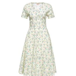 Queen Kerosin Sommerkleid 'Retro Cats' Damen Gr&ouml;&szlig;e 42 beige