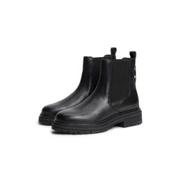 Tommy Hilfiger Damen Chelseaboots "TH EMBOSS GRAIN LEATHER CHELSEA", Gr. 41, schwarz, Elastischer Einsatz, Nappaleder, Schuhe, Blockabsatz,