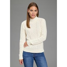 AJC Damen Strickpullover, wei&szlig;, Gr. 36, Strick, Obermaterial: 50% Baumwolle, 50% Polyacryl, Pullover, mit modischem Zopfmuster und Stehkragen
