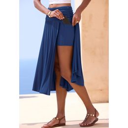 Lascana Damen Midirock "mit integrierter Shorts und kleiner Tasche", blau, Gr. 40, unifarben, Jersey, Obermaterial: 95% Viskose, 5% Elasthan, R&ouml;cke,