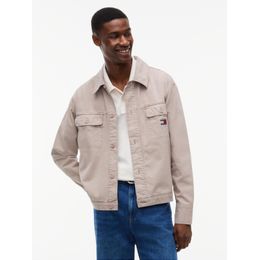 Tommy Jeans Herren Hemdjacke "ESSENTIAL OVERSHIRT", beige, Gr. M, unifarben, Web, Obermaterial: 100% Baumwolle, Jacken, Regular fit mit Brusttaschen