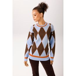 Aniston CASUAL Damen Strickpullover, braun, Gr. 38, Jacquardmuster, Rautenmuster, gestreift, Strick, Obermaterial: 50% Viskose, 28% Polyester, 22%