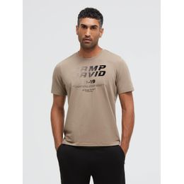 CAMP DAVID Herren Rundhalsshirt, beige, Gr. XXL, bedruckt, Single Jersey, Material: 95% Baumwolle, 5% Elasthan, Shirts, mit Necktape