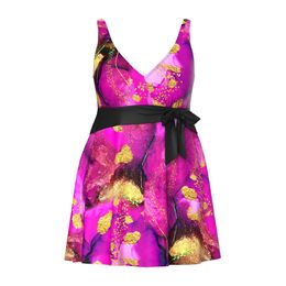Ulla Popken Badeanzugkleid Damen Gr&ouml;&szlig;e XXL/XXXL gelb / lila / schwarz