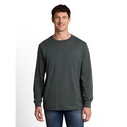 Tom Tailor Herren Langarmshirtschwarzest olive, Gr. S, Single Jersey, Obermaterial: 100% Baumwolle, Shirts, mit Logo Stickerei