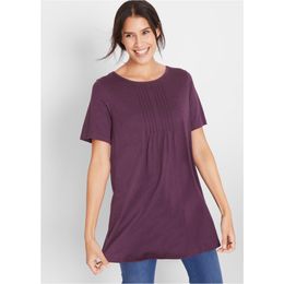 bonprix Damen T-Shirt "T-Shirt in A-Linien-Form, kurzarm", lila, Gr. 36, unifarben, Jersey, Obermaterial: 50% Baumwolle, 50% Viskose, Shirts, dezente