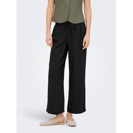 Only Damen Culotte "ONLGOA MW LIN BL PULL-UP CULOTTE CC PNT", schwarz, Gr. S, unifarben, Web, Obermaterial: 70% Viskose, 30% Leinen, Hosen, mit Leinen