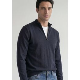 Street One MEN Herren Troyer, blau, Gr. S, unifarben, Web, 100% Baumwolle, Pullover, aus reiner Baumwolle